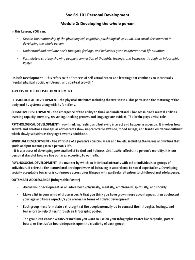 Soc-Sci 101 Personal Development Module 2: Developing The Whole Person | PDF | Thought ...