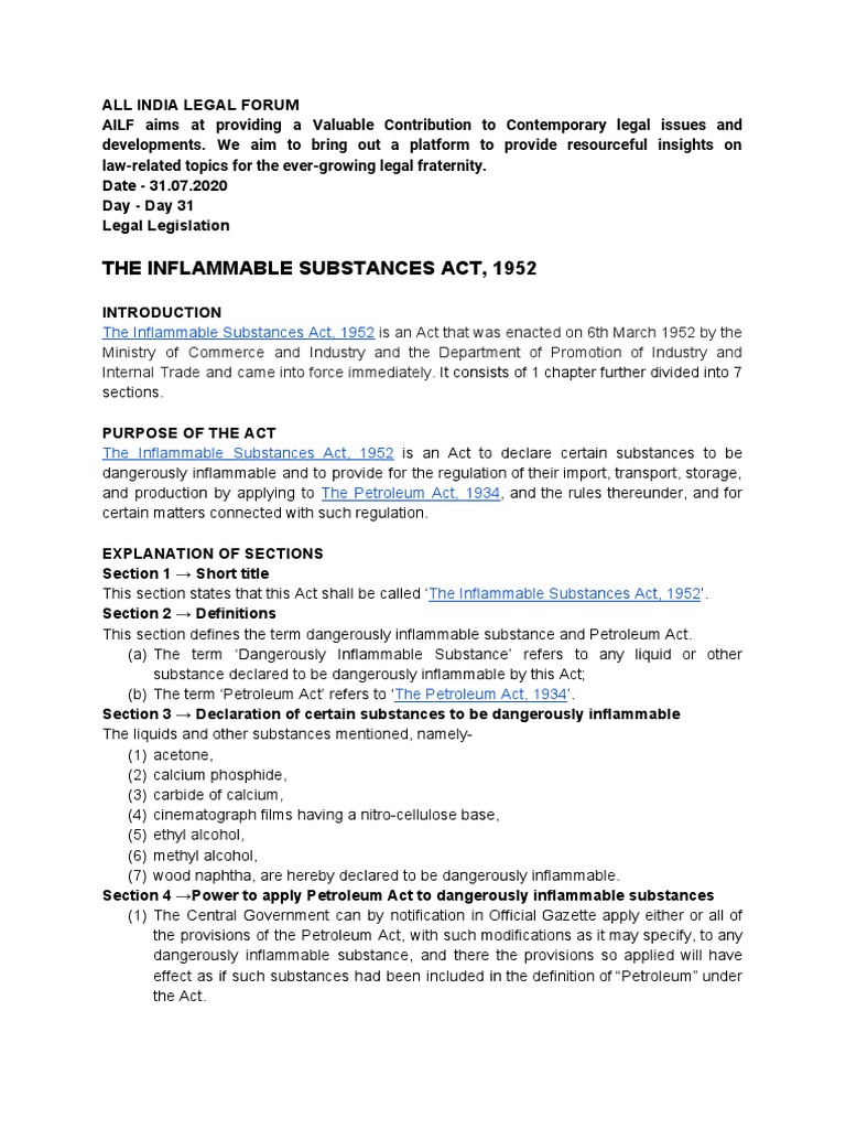 AILF Explains the Inflammable Substances Act, 1952 | PDF | Government ...