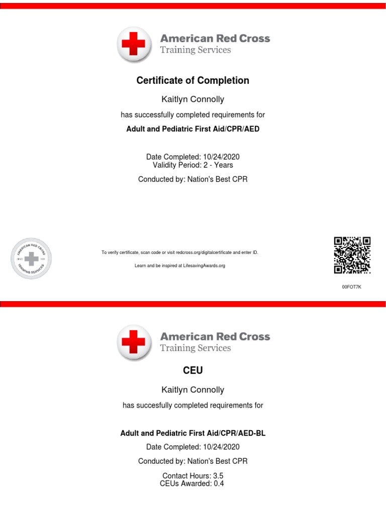 First Aid/CPR Certificate for Kaitlyn Connolly | PDF