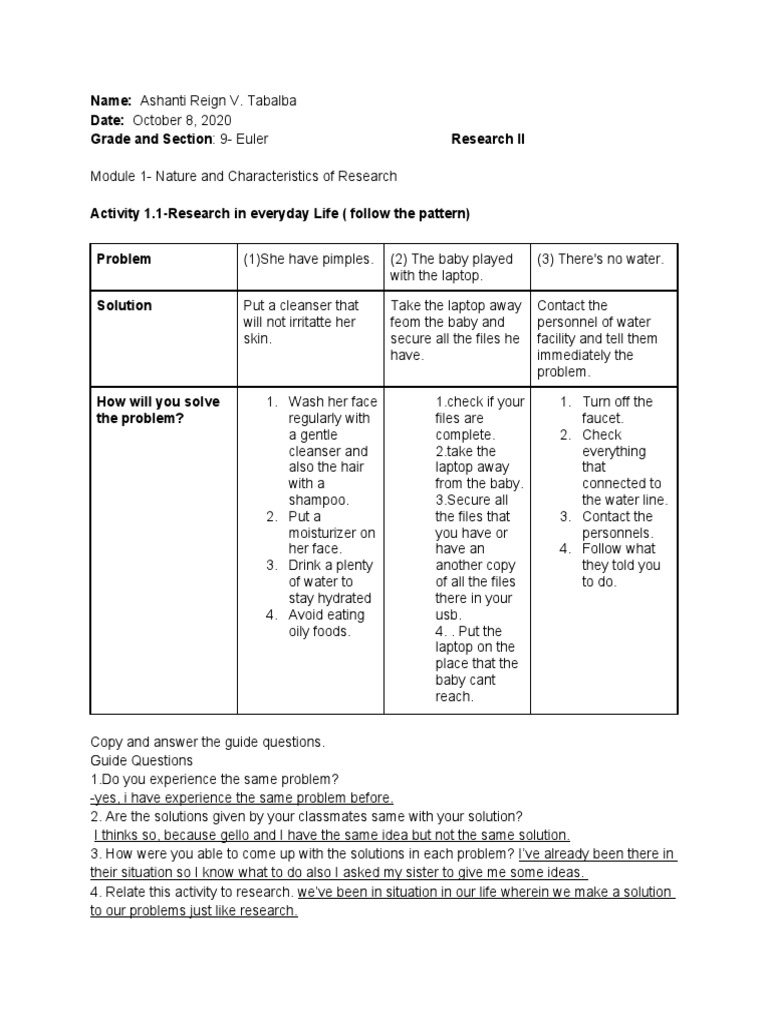 RESEARCH - Module 1 Activities and Answers | PDF | Experiment | Science