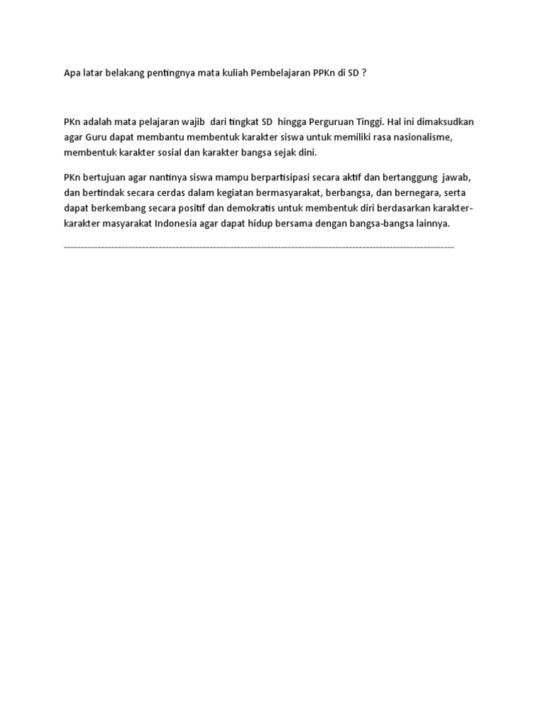 LATAR BELAKANG PENTINGNYA PKN Di SD | PDF