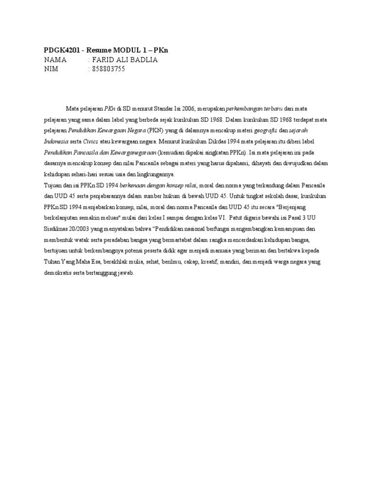 Sejarah dan Perkembangan PPKn SD | PDF