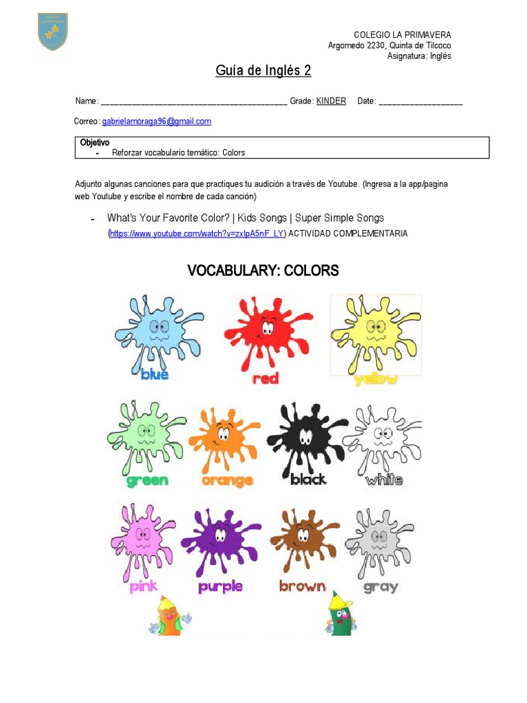 Guía Kinder (Inglés 2) | PDF