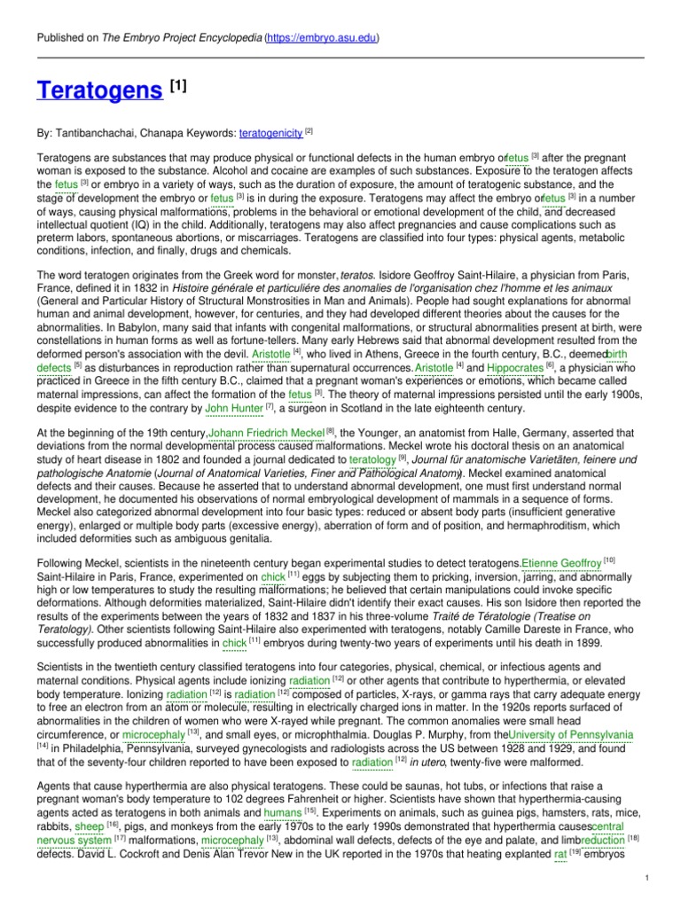 The Embryo Project Encyclopedia - Teratogens - 2019-01-09 | PDF ...