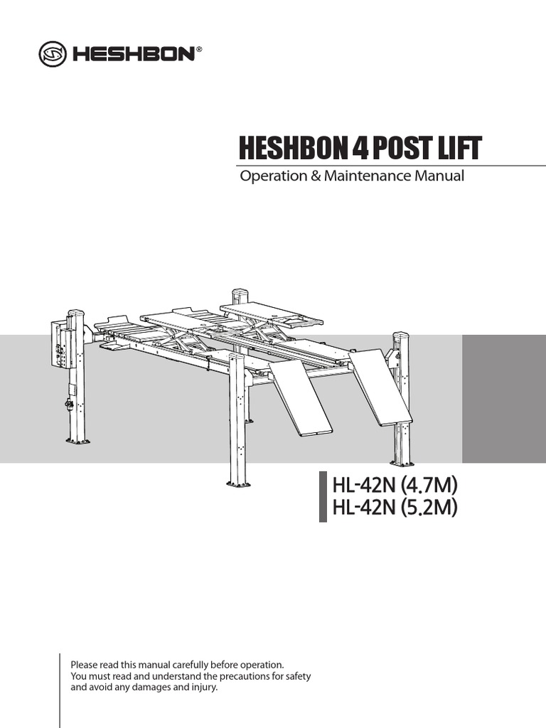 Heshbon 4 Post Lift: Operation & Maintenance Manual | PDF | Elevator ...