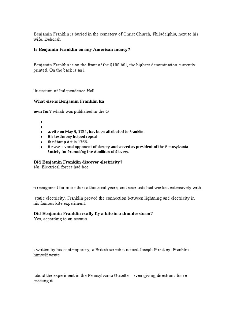 Is Benjamin Franklin On Any American Money? | PDF