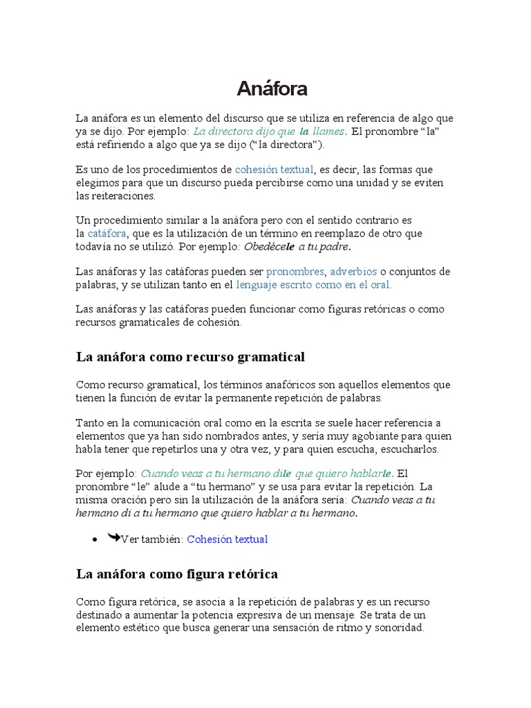 Ejemplos y definición de anáfora | PDF | Retórica | Pronombre