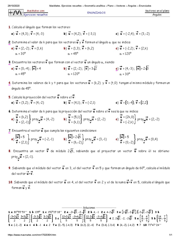 Ejercicios Resueltos de Vectores y Ángulos | PDF | Vector Euclidiano | Álgebra