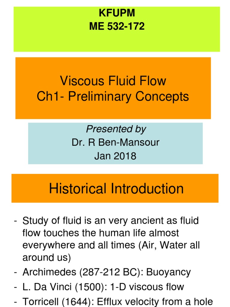 Viscous Fluid Flow Ch1-Preliminary Concepts: Kfupm ME 532-172 | PDF | Lift (Force) | Fluid Dynamics