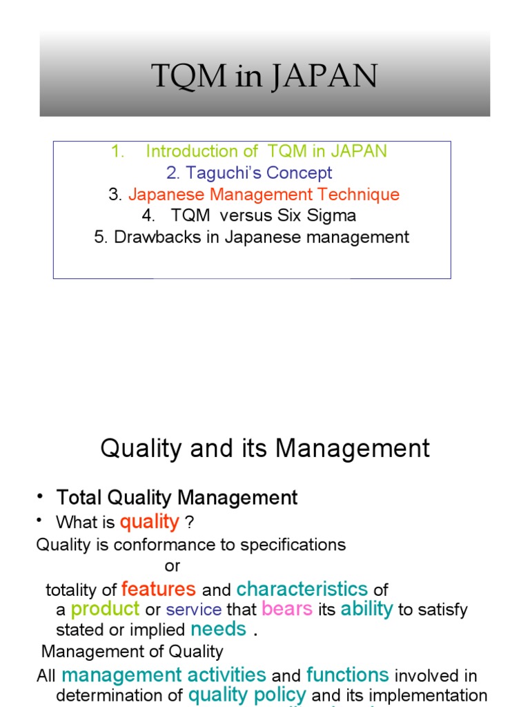 TQM and Japanese Management Techniques | PDF | Quality (Business) | Six ...