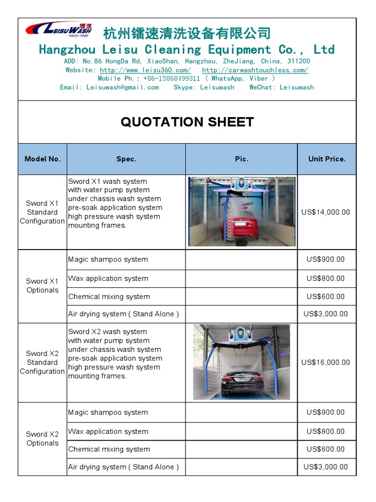 Leisuwash Quotation of Automatic Car Wash Systems | PDF | Vehicle ...