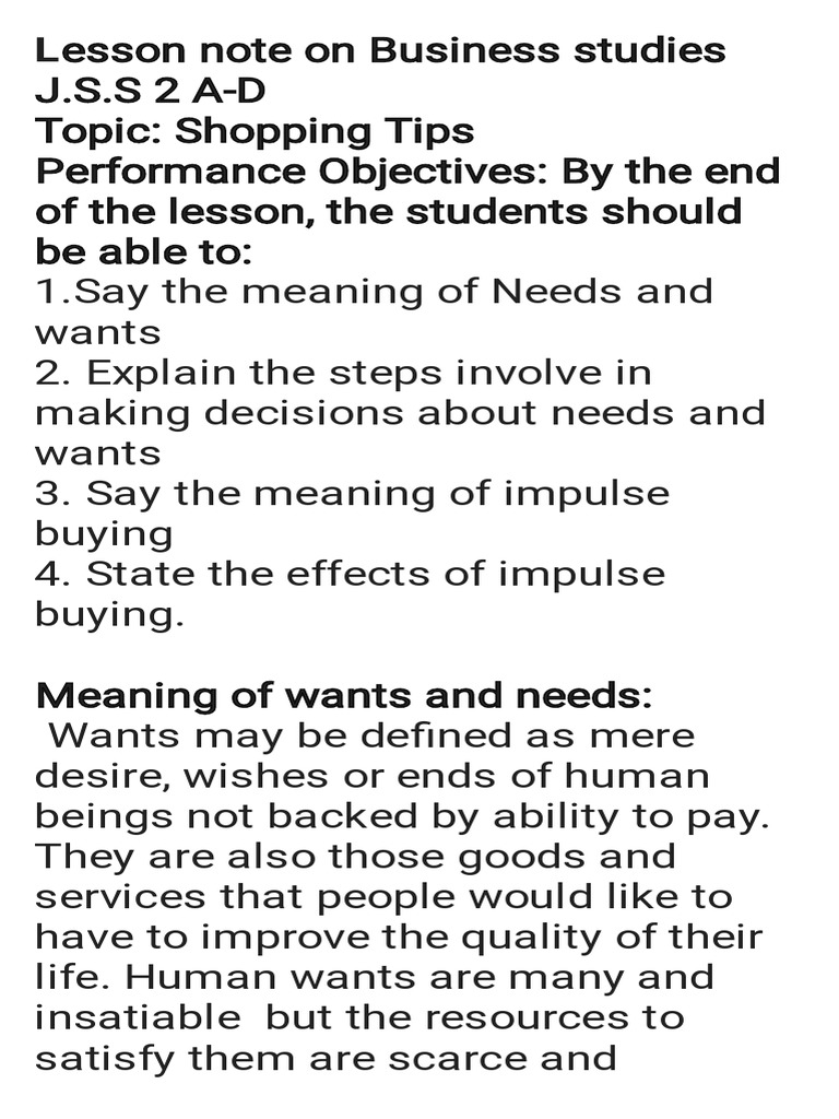 Lesson Note On Business Studies | PDF | Business | Psychology