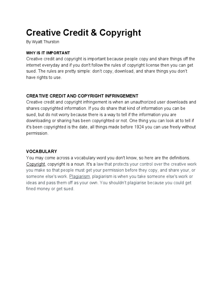 Creative Credit Copyright | PDF