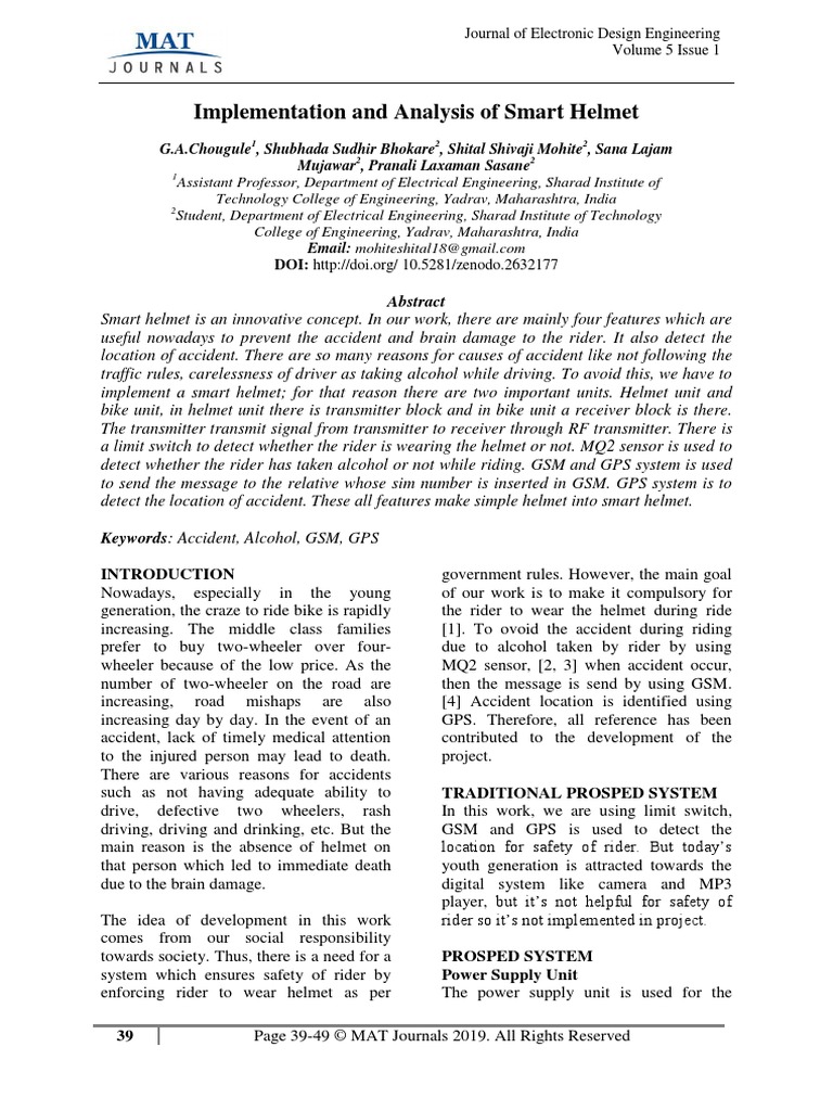 (39-49) ANALYSIS OF SMART HELMET-format | PDF | Capacitor | Microcontroller