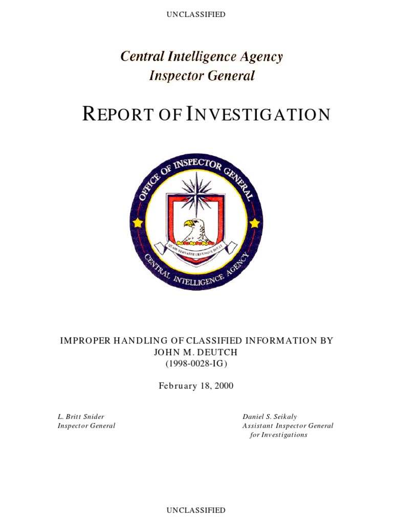 D&A: 18022000 CIA Report of Investigation | PDF | Classified Information | Classified ...