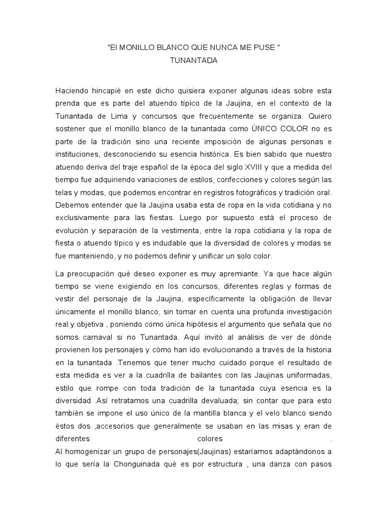 El MONILLO BLANCO QUE NUNCA ME PUSE | PDF | Ropa | Bailes