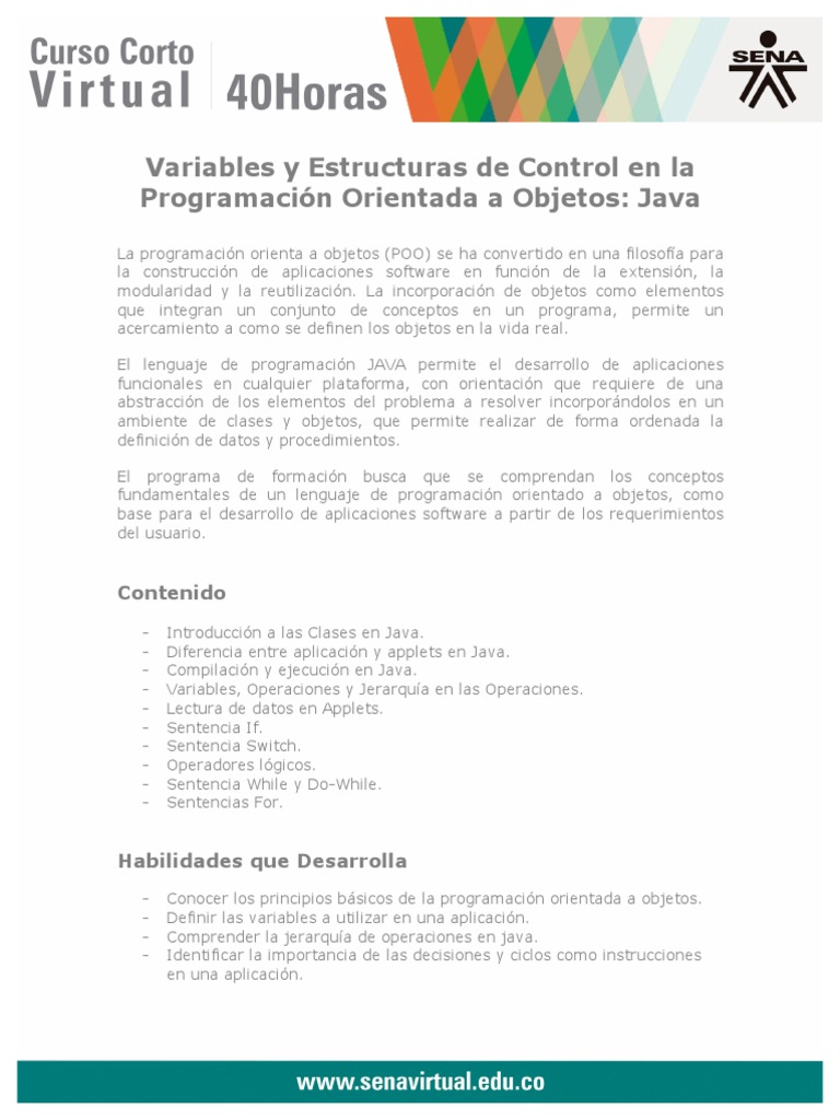Variables - Estructuras - Control - Programacion - Orientada - Objetos - Java - SENA Sin Req PDF ...