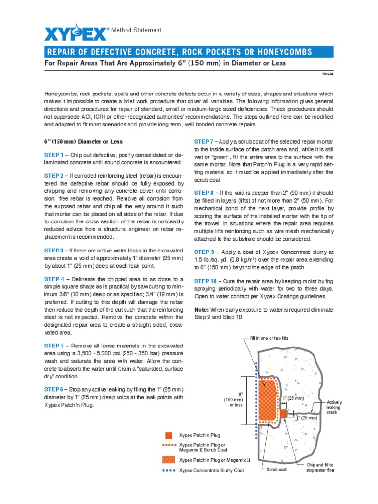 Repair of Defective Concrete, Rock Pockets or Honeycombs | PDF ...