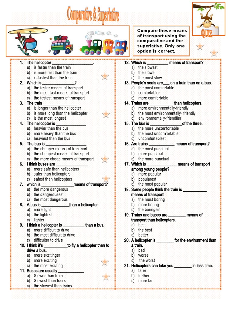 Compare These Means of Transport Using The Comparative and The ...