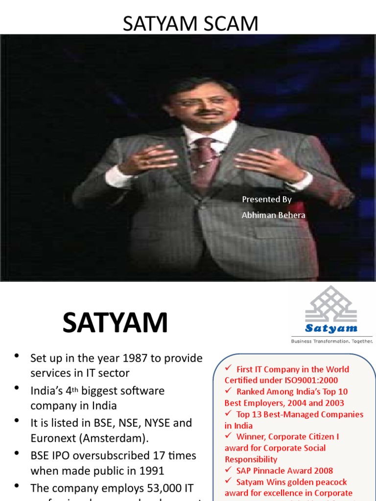Satyam Scam: Presented by Abhiman Behera | PDF | Corporations | Business