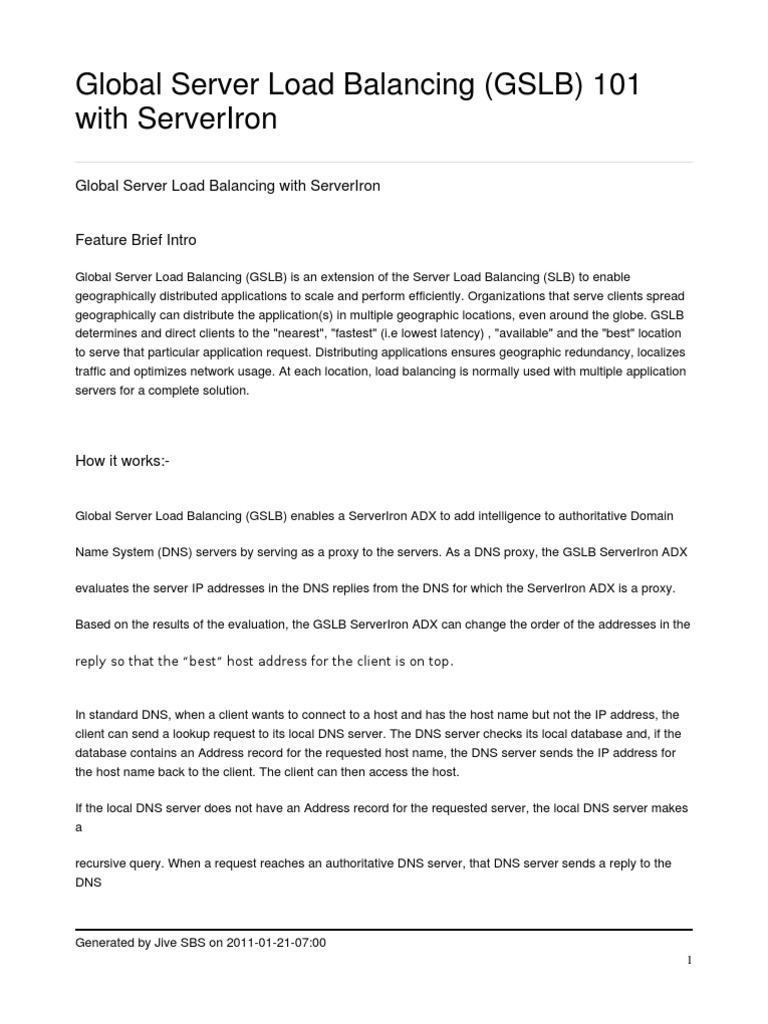 GSLB Guide for IT Professionals | PDF | Load Balancing (Computing ...
