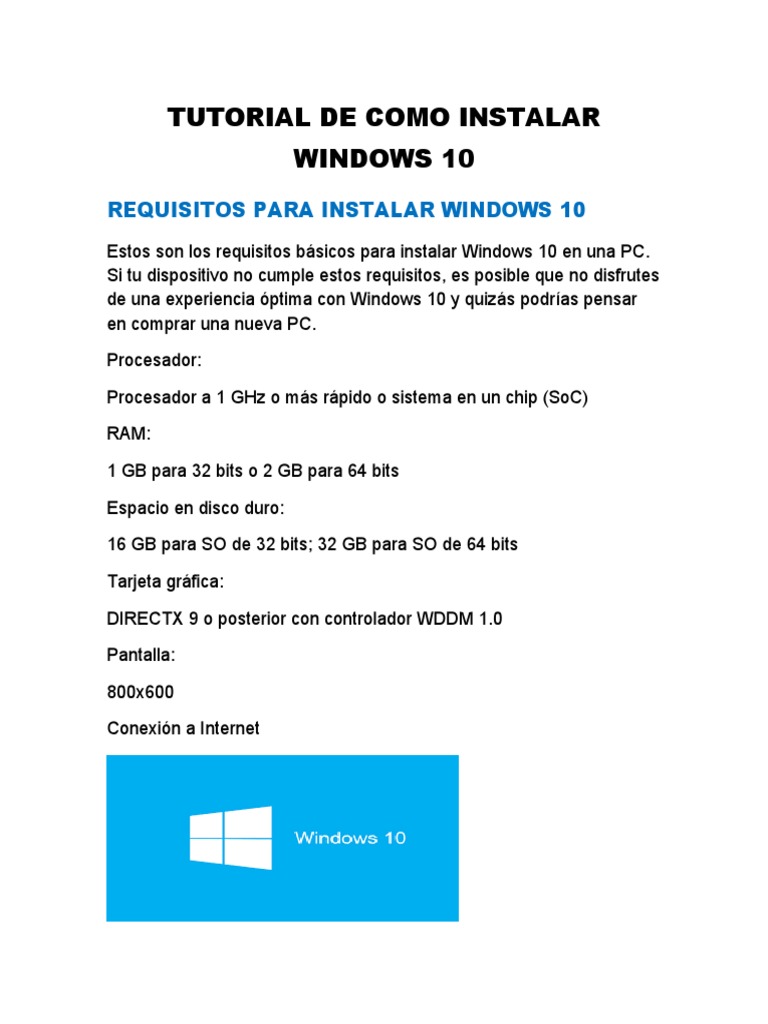 Tutorial de Como Instalar Windows 10 | PDF | Windows 10 | Memoria USB