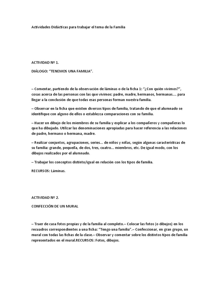 Actividades sobre la Familia en Preescolar | PDF | Pinturas | Science