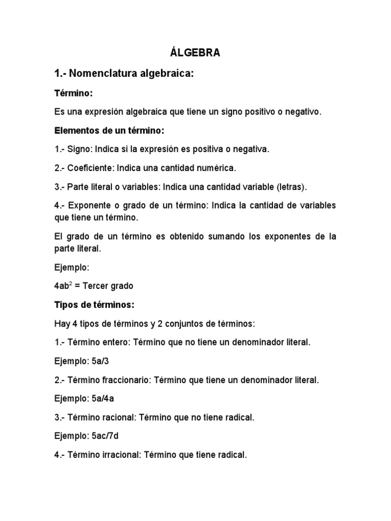 ÁLGEBRA | PDF | Ecuaciones | Fracción (Matemáticas)