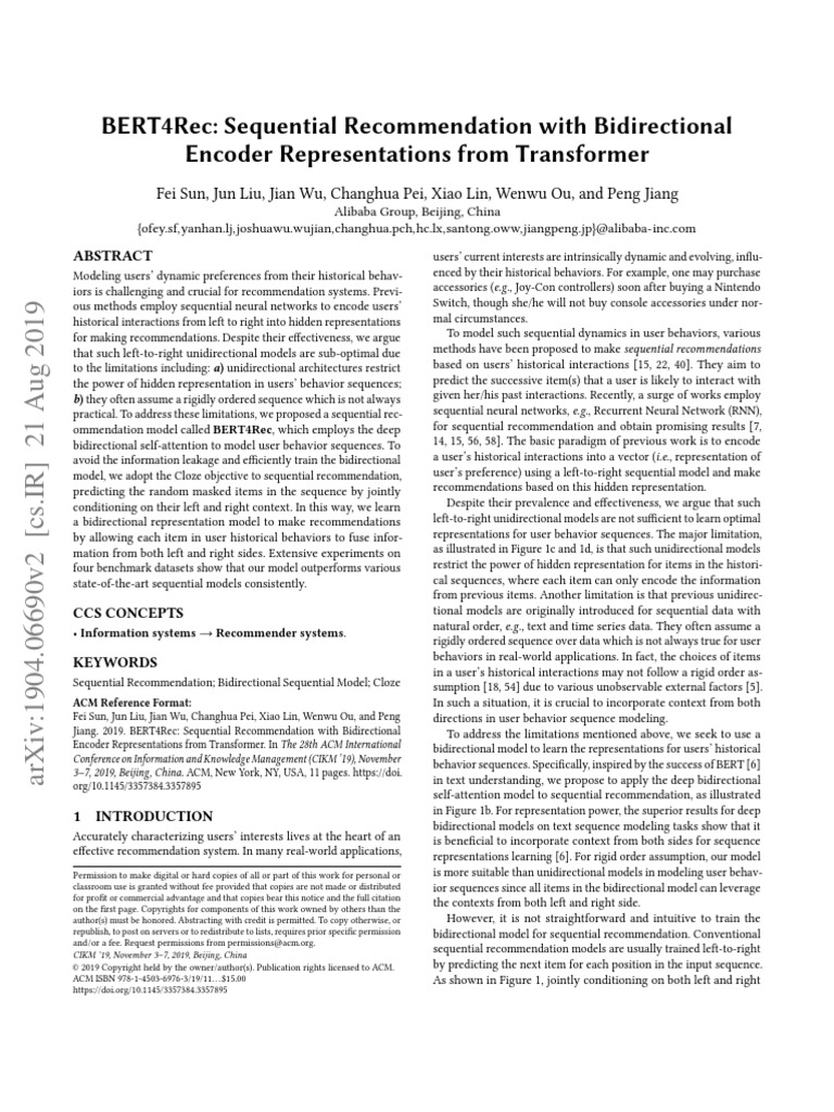 BERT4Rec Sequential Recommendation With BidirectionalEncoder Representations From Transformer ...