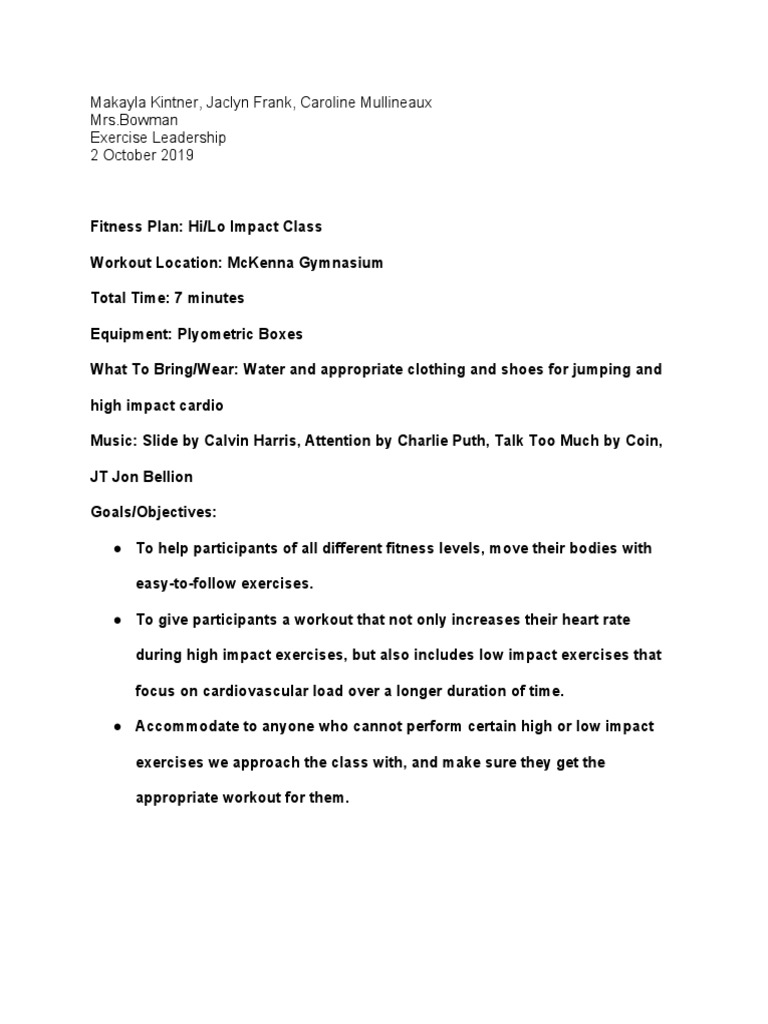 Hi Lo Class Layout | PDF | Aerobic Exercise | Determinants Of Health