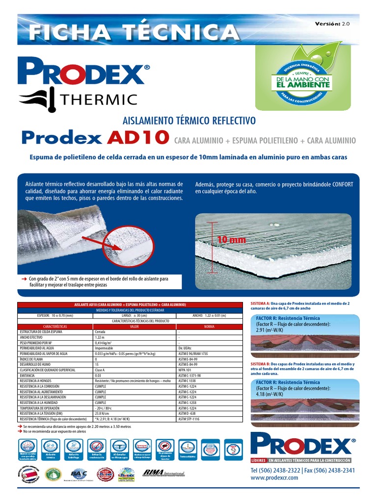 Ficha Tecnica Aislamiento Ad10 PDF | PDF | Aislamiento térmico | Química Física