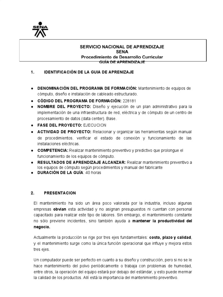 Guía 1 Mantenimiento - Docx (Recuperado) PDF | PDF | Hardware de la computadora | Periférico