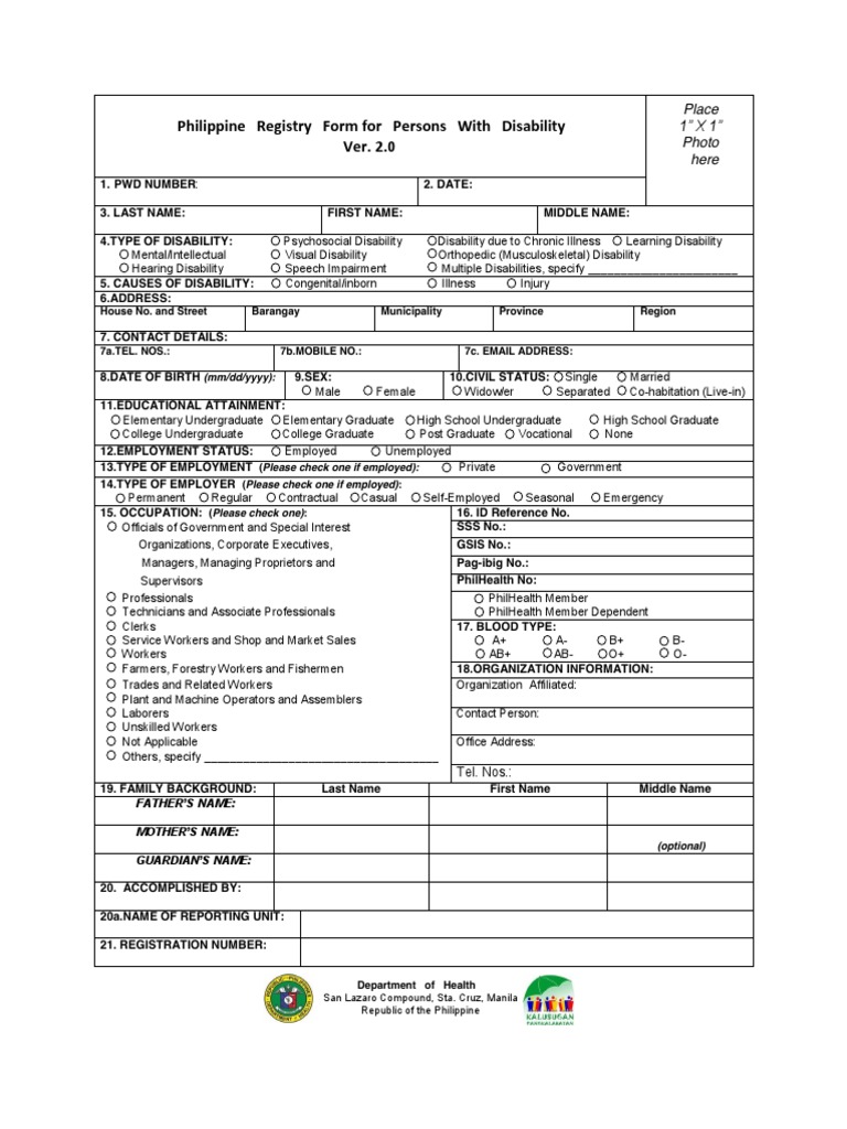 PWD Registration Form - Philippines | PDF | Disability | Labour
