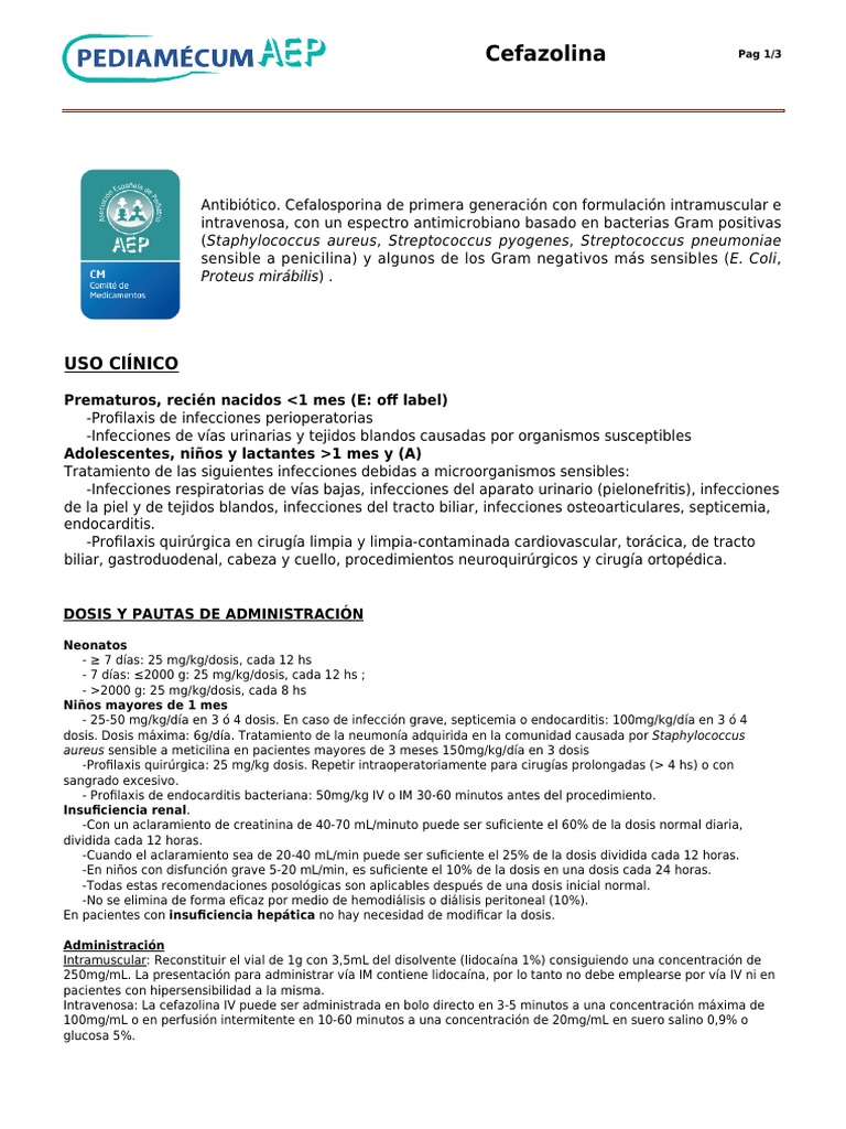 Cefazolina PDF | PDF | Drogas | Especialidades Medicas
