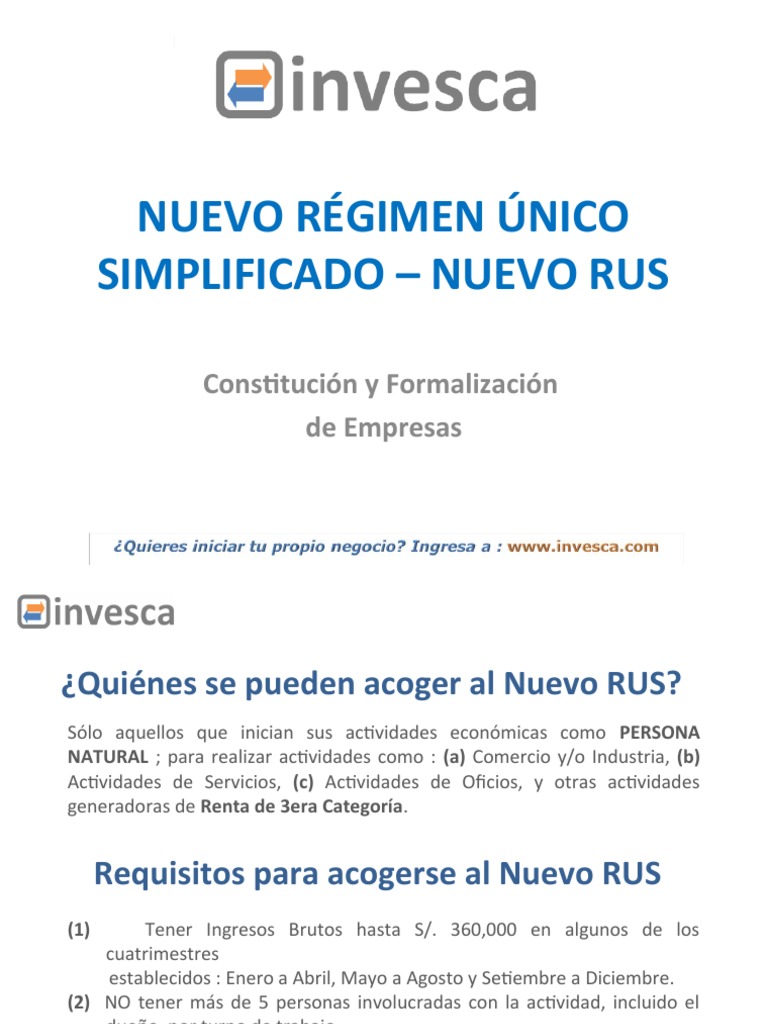 Nuevo Regimen Unico Simplificado Nuevo Rus | PDF | Impuestos | Impuesto ...