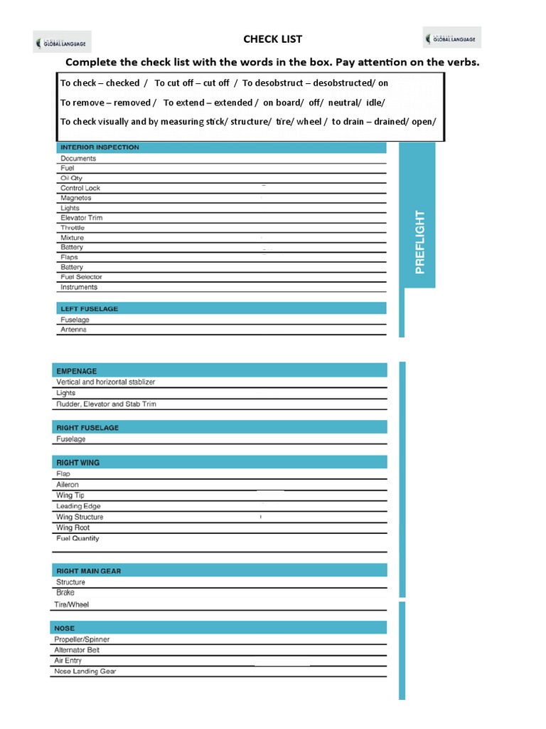 Check List Complete The Check List With The Words in The Box. Pay ...