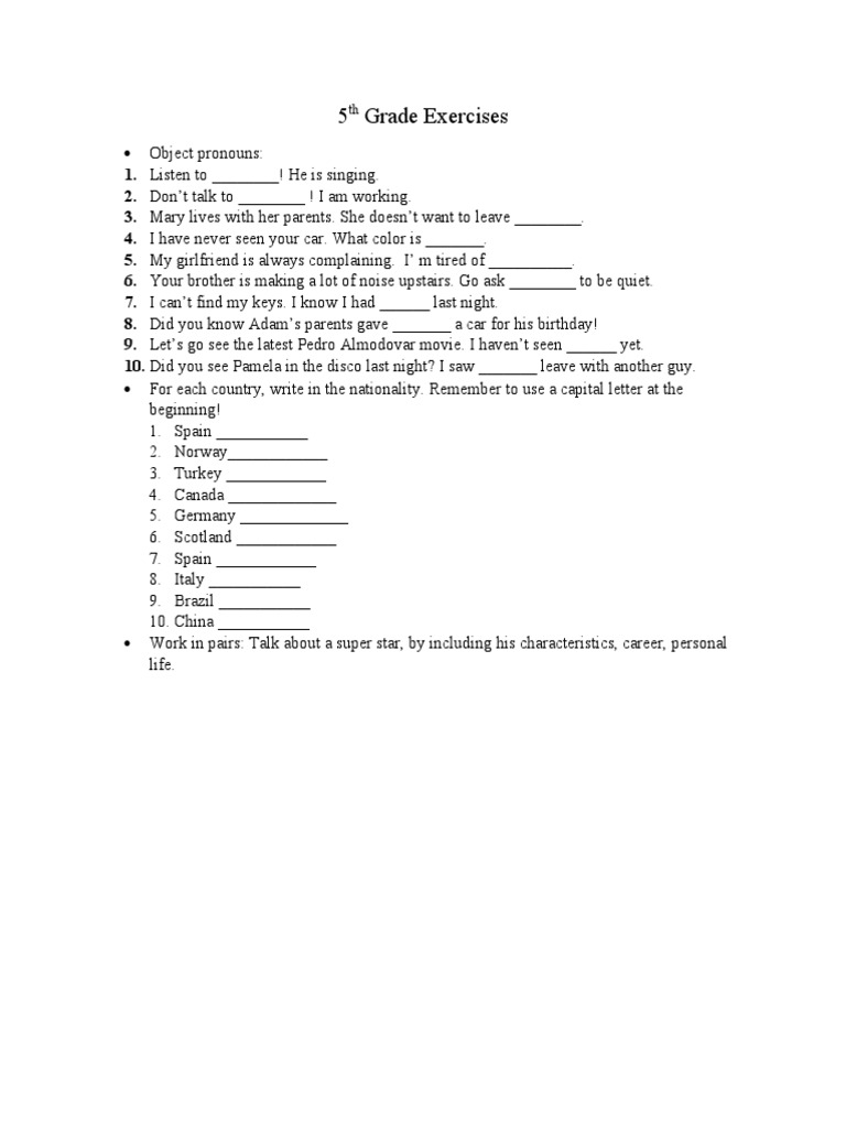 5th Grade Exercises | PDF