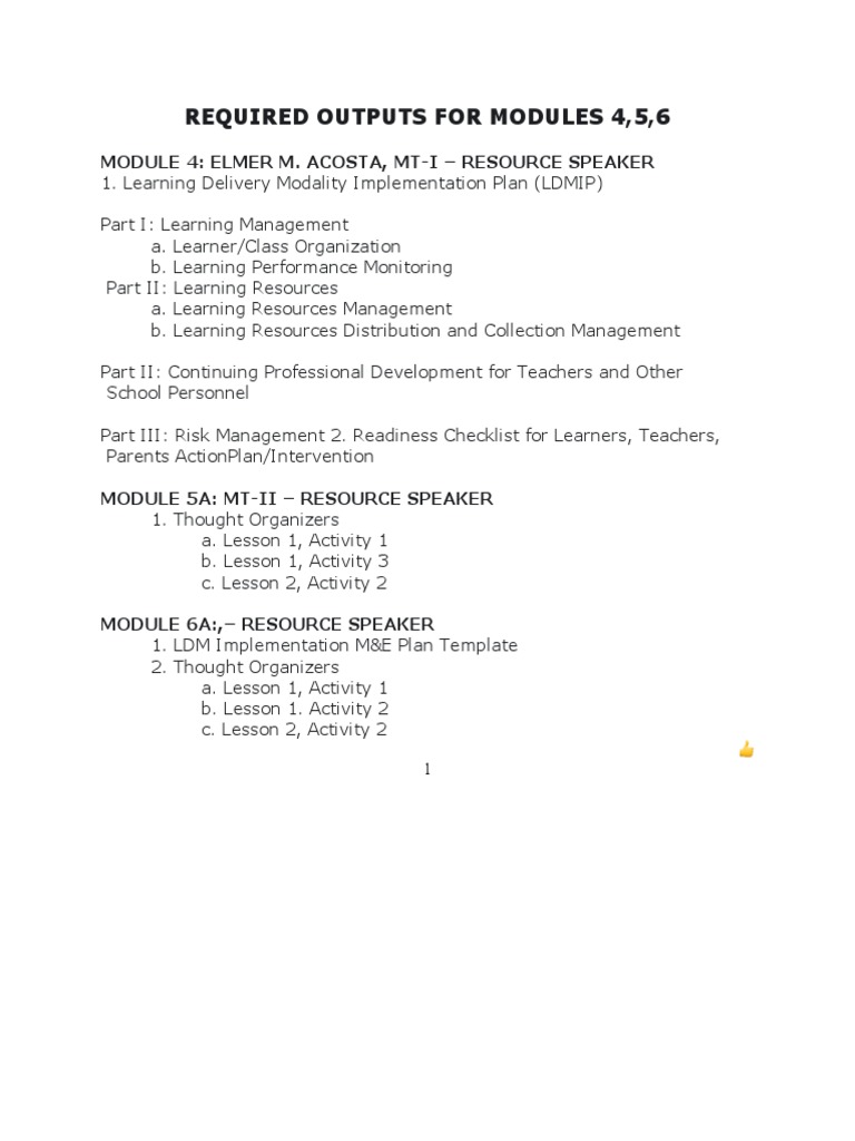 Required Outputs For Modules 4,5,6: Module 4: Elmer M. Acosta, Mt-I ...