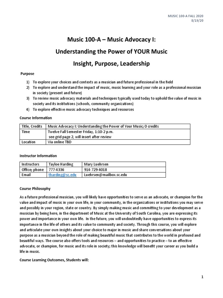Music Advocacy I: Empowering Musicians | PDF | Lecture | Pedagogy