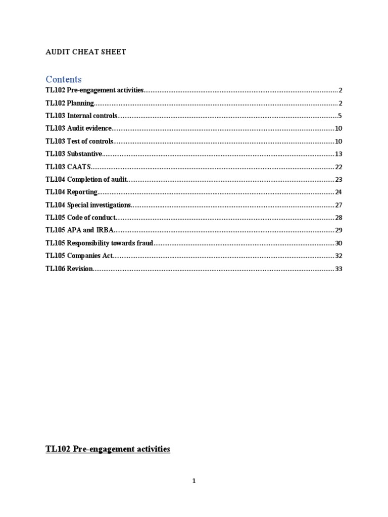 Audit Cheat Sheet | Download Free PDF | Internal Control | Audit