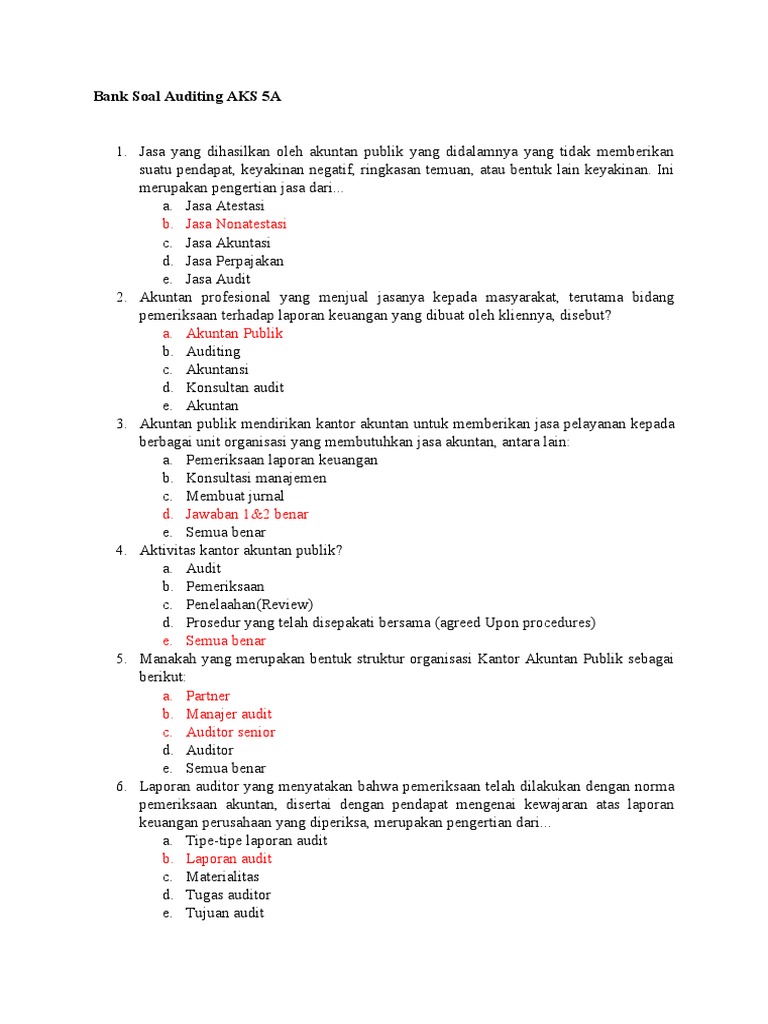 Bank Soal Auditing AKS 5A | PDF