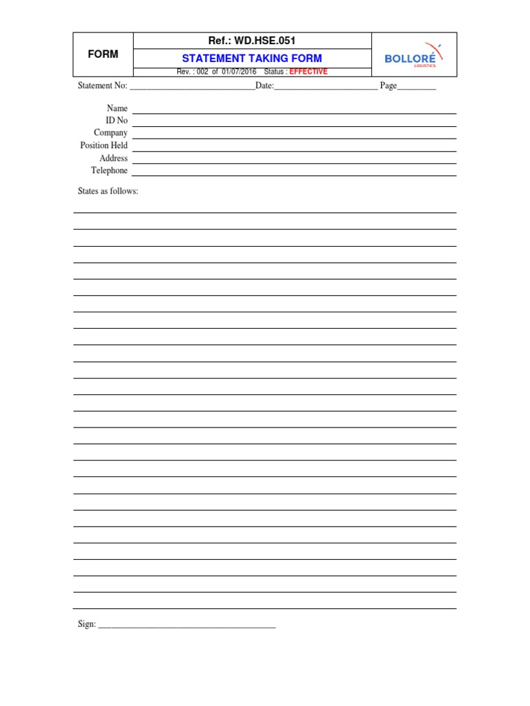 Statement Taking Form | PDF