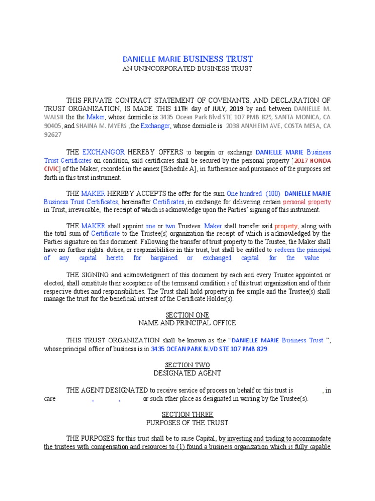 Common Law Biz Trust Sample | PDF | Trust Law | Trustee