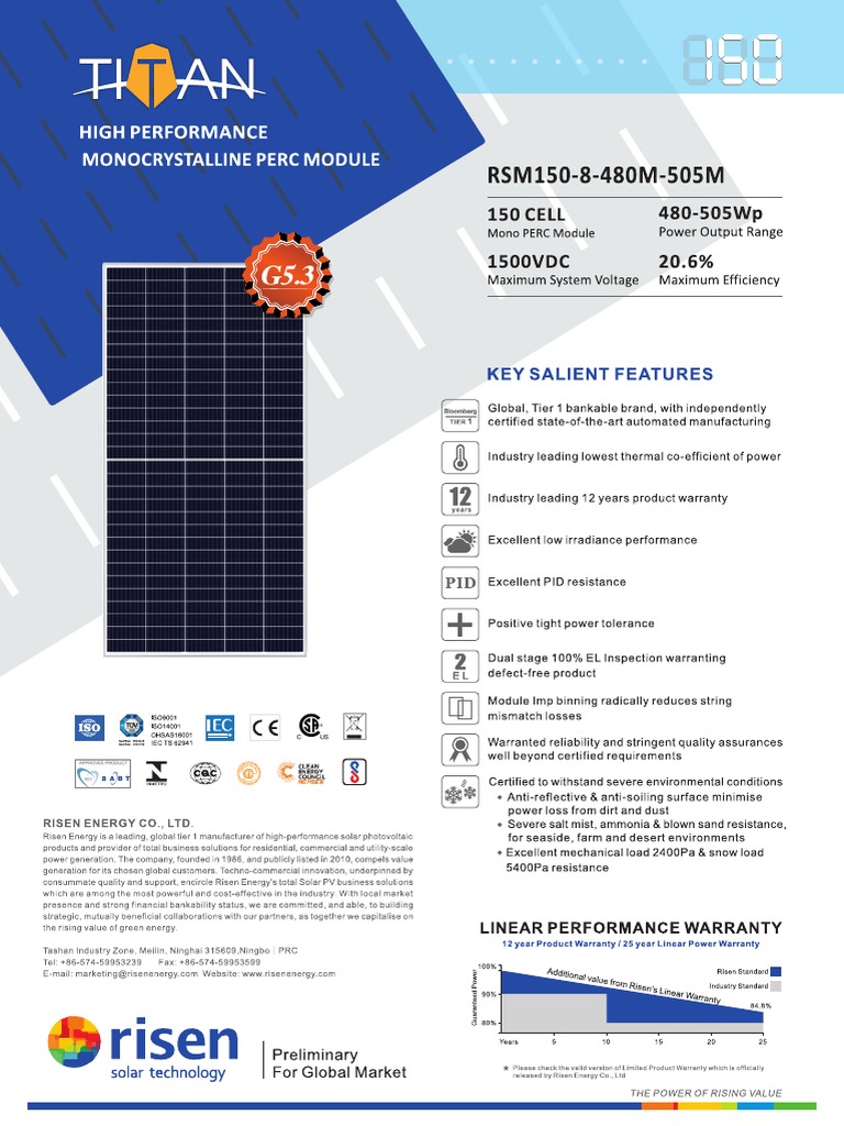 E2387 6 Titan Mono rsm150 8 480 505m g5.3 Iec1500v 40mm 2020h1 5 en | PDF