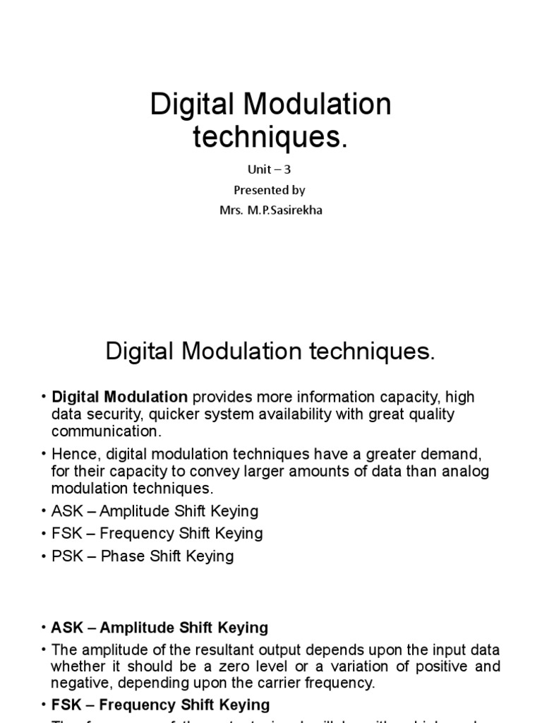 Digital Modulation Techniques Overview | PDF | Detector (Radio ...