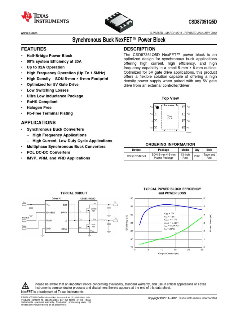 Synchronous Buck Nexfet Power Block: Features Description | PDF | Field ...
