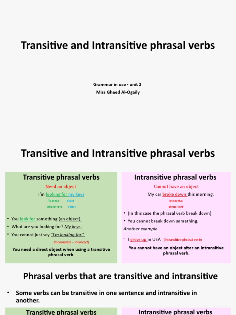 Transitive and Intransitive Phresal Verbs English World 9 | PDF