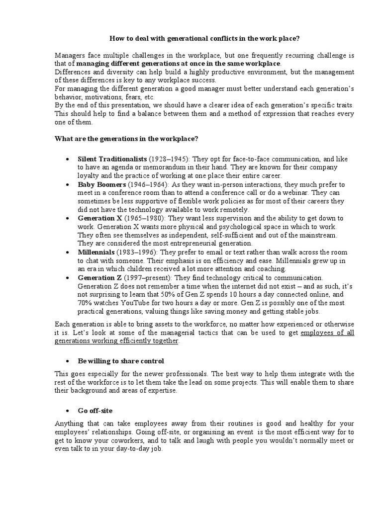 How To Deal With Generational Conflicts in The Work Place | PDF ...