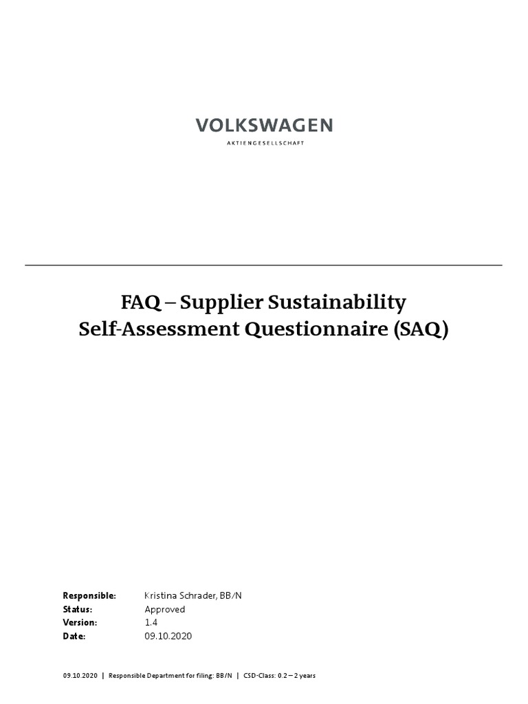 FAQ - Supplier Sustainability Self-Assessment Questionnaire (SAQ) | PDF ...