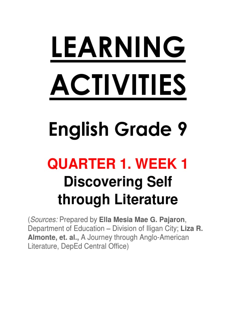 Learning Activities: English Grade 9 | Download Free PDF ...